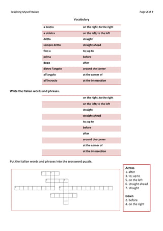 Italian Vocabulary-Asking And Giving Directions | PDF