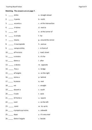 Italian Vocabulary-Asking And Giving Directions | PDF