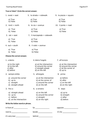 Italian Vocabulary-Asking And Giving Directions | PDF