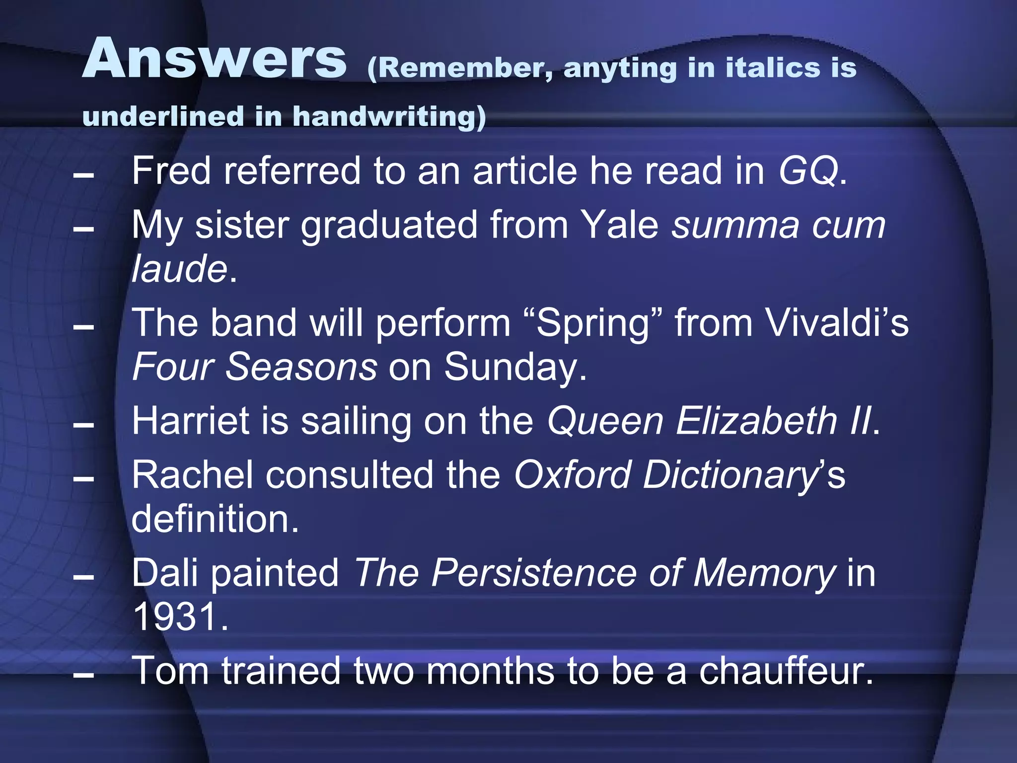 Italics & Underlines | PPT