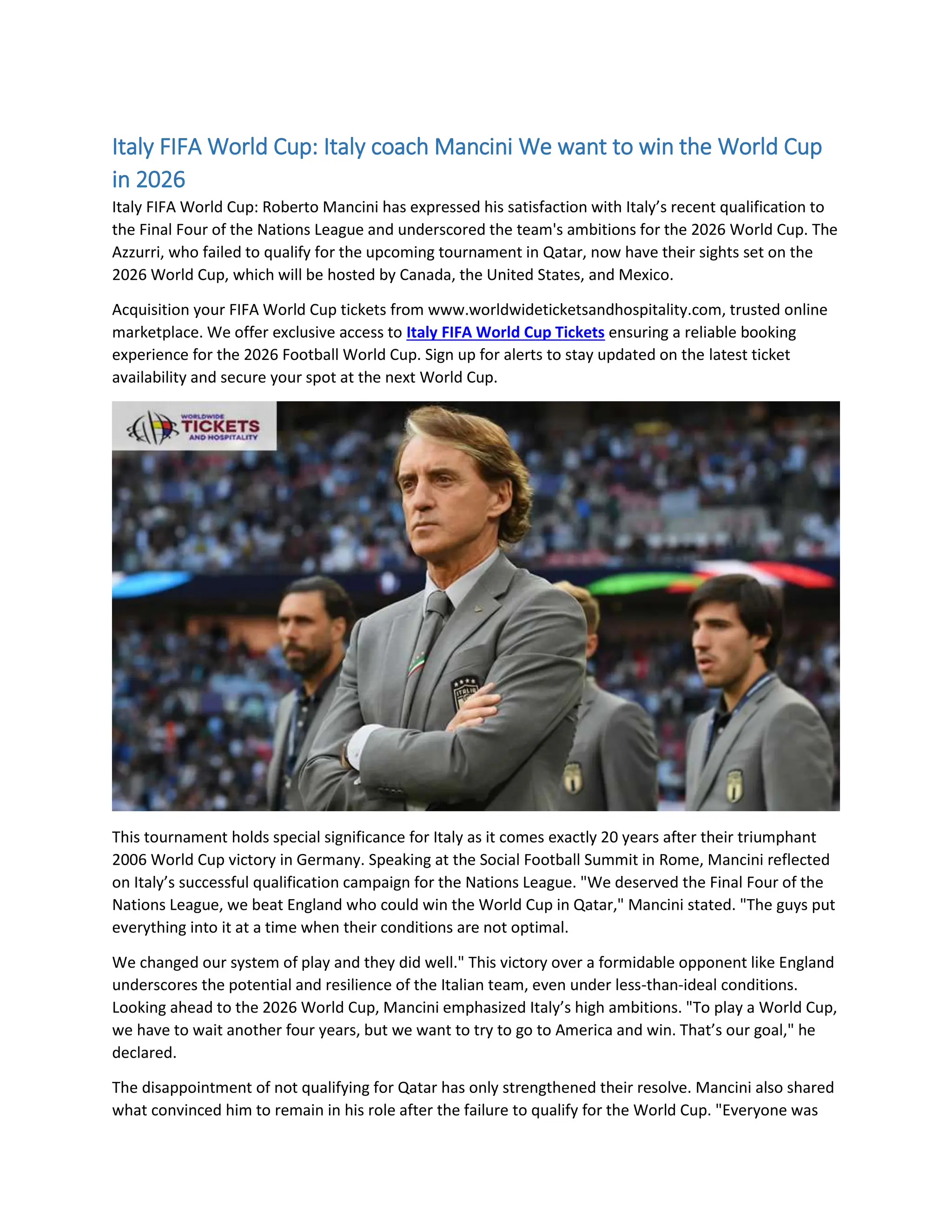 Italy FIFA World Cup Italy coach Mancini We want to win the World Cup in 2026.docx