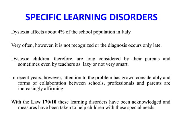 Italy specific learning disorders in english | PPT