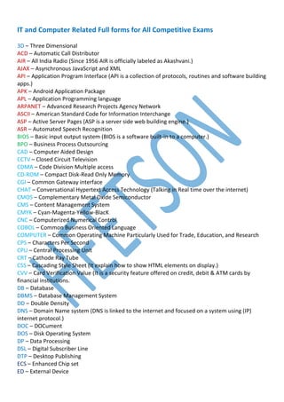 IT Related Full Form (Computer Information Technology Full Forms) | PDF