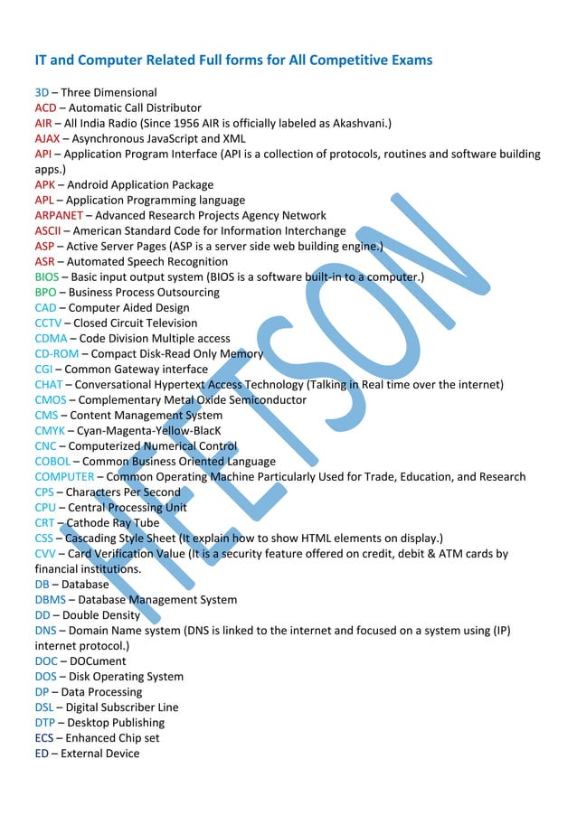 IT Related Full Form (Computer Information Technology Full Forms) | PDF ...