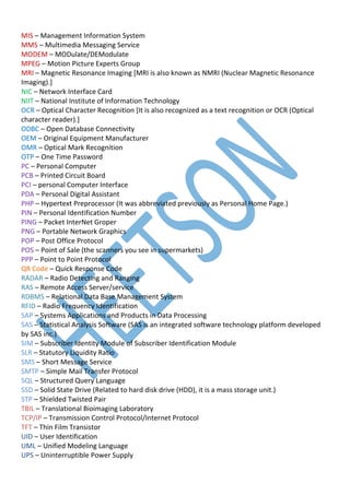 IT Related Full Form (Computer Information Technology Full Forms) | PDF