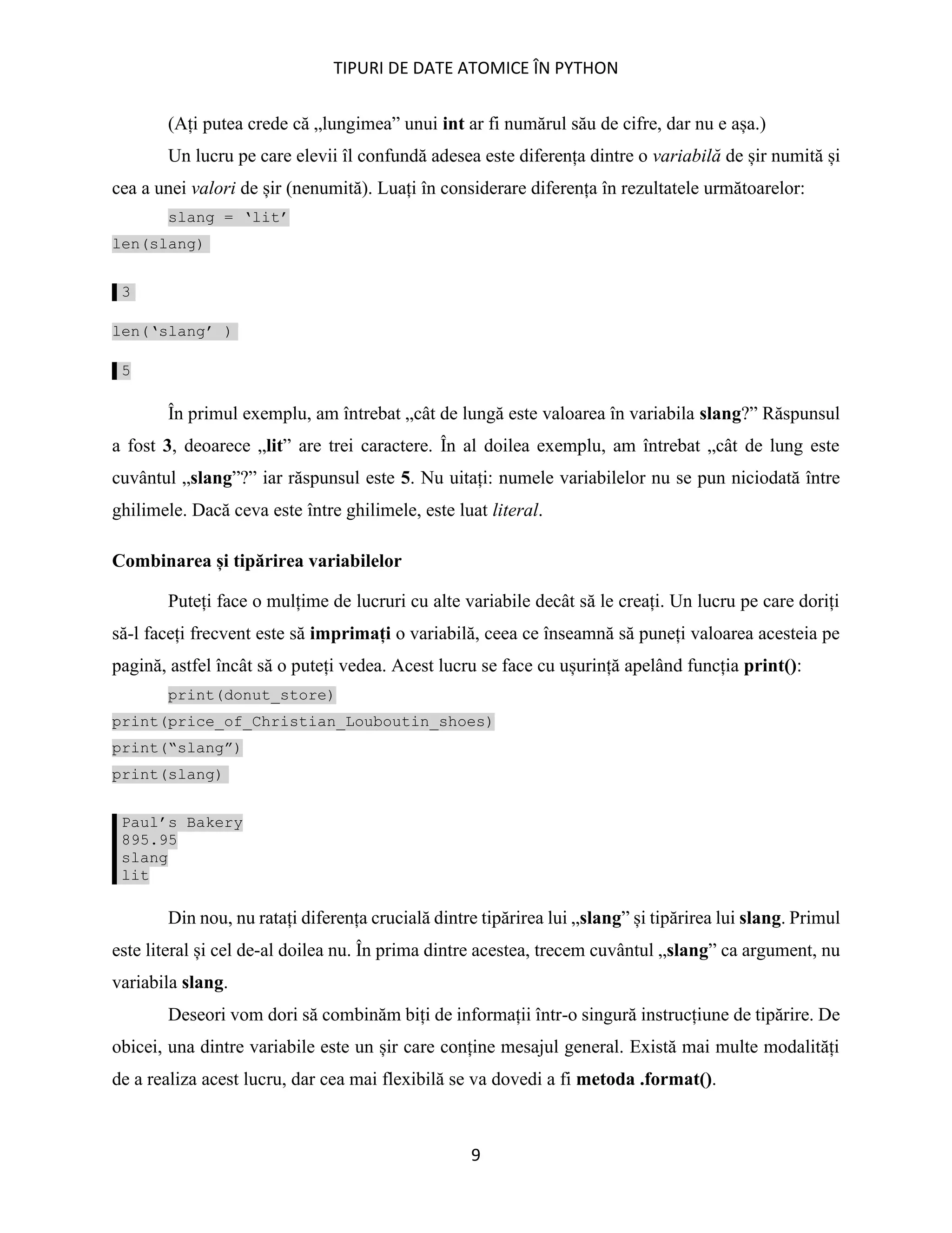 Tipuri de date atomice în Python | PDF