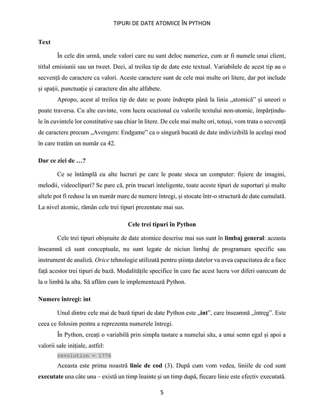 Tipuri de date atomice în Python | PDF