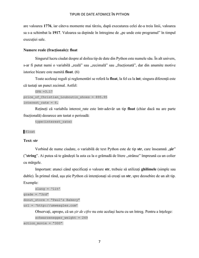 Tipuri de date atomice în Python | PDF