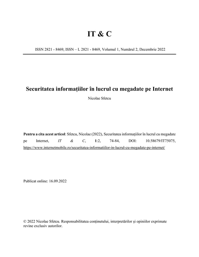 Securitatea informațiilor în lucrul cu megadate pe Internet | PDF