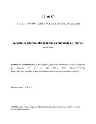 Securitatea informațiilor în lucrul cu megadate pe Internet | PDF