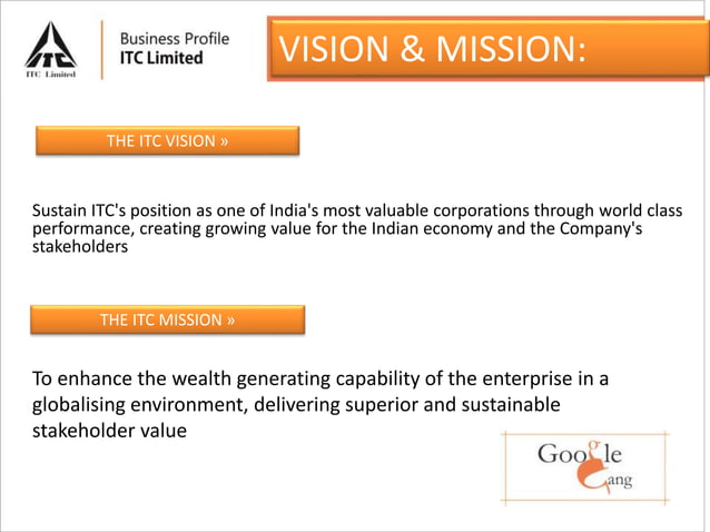 ITC Business presentation | PPTX | Business | Business and Finance