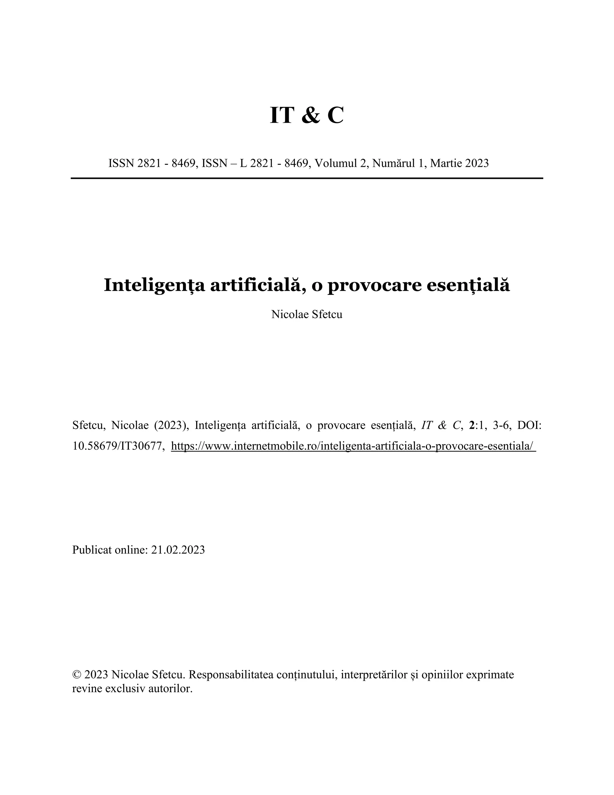 Inteligența artificială, o provocare esențială | PDF