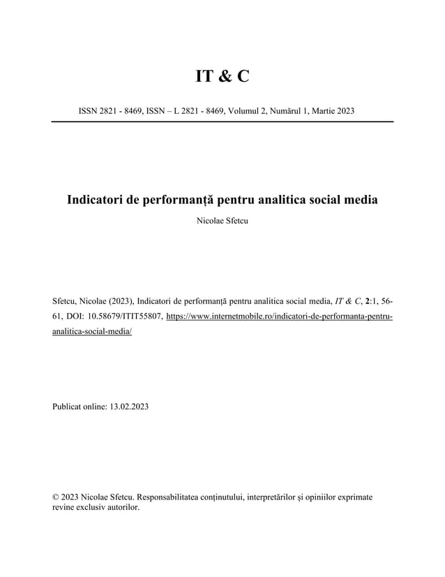 Indicatori de performanță pentru analitica social media | PDF