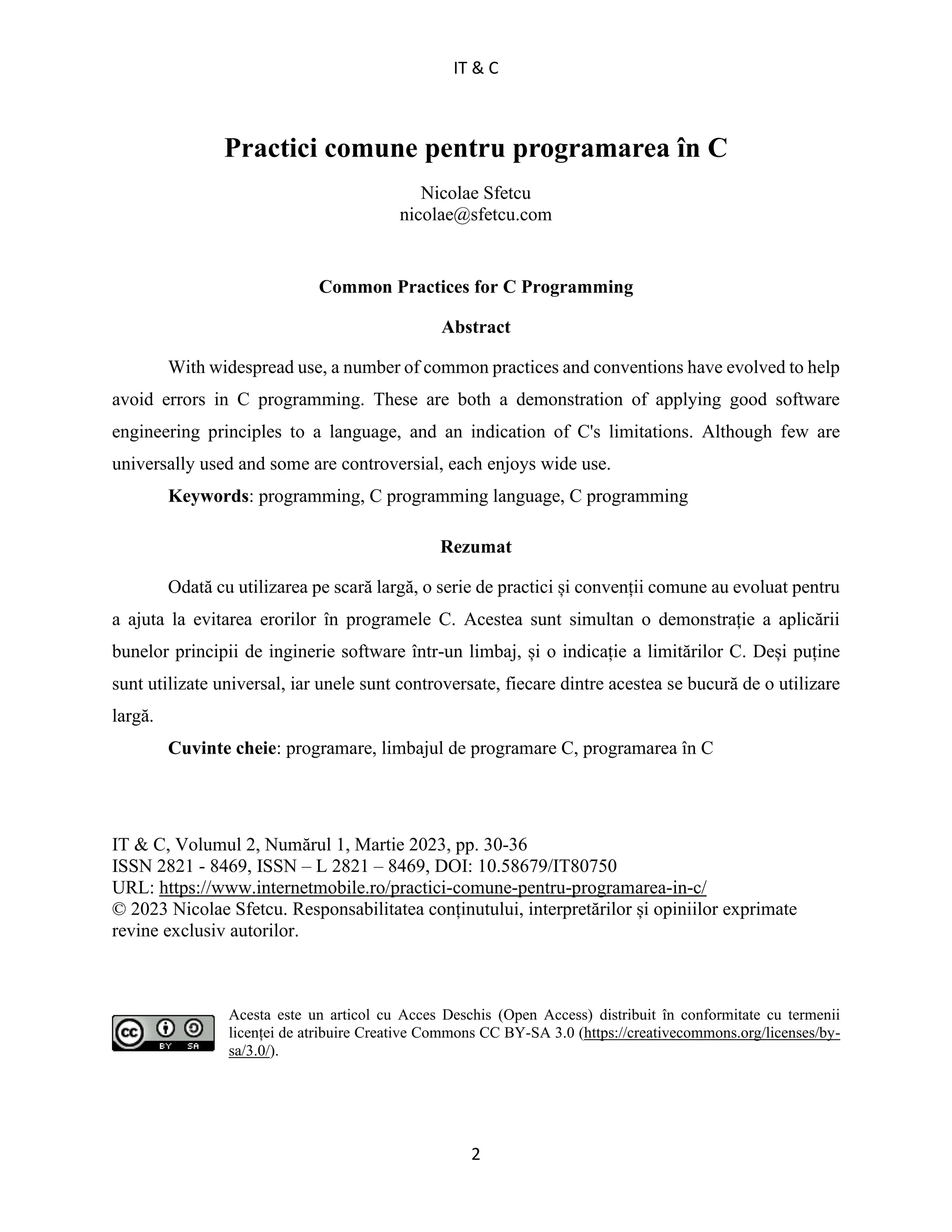 Practici comune pentru limbajul de programare în C | PDF
