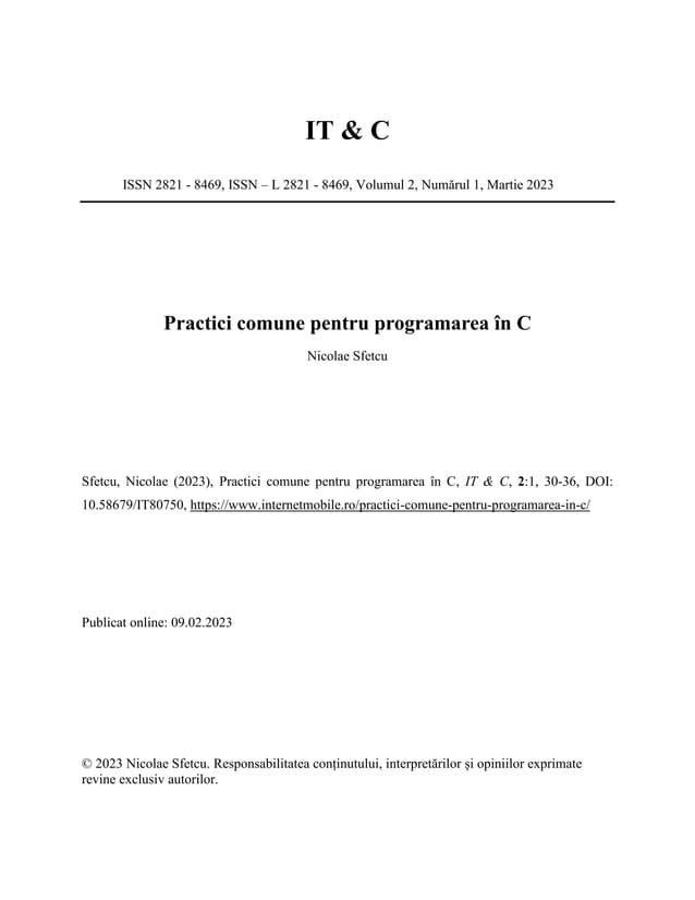 Practici comune pentru limbajul de programare în C | PDF