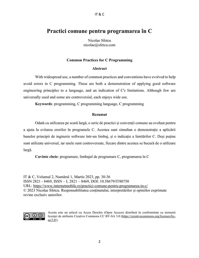 Practici comune pentru limbajul de programare în C | PDF