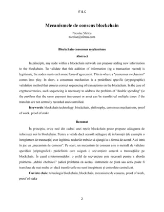 Mecanismele de consens blockchain - IT & C | PDF