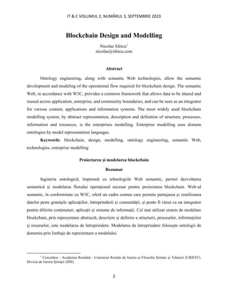 Blockchain Design and Modelling - Revista IT & C | PDF