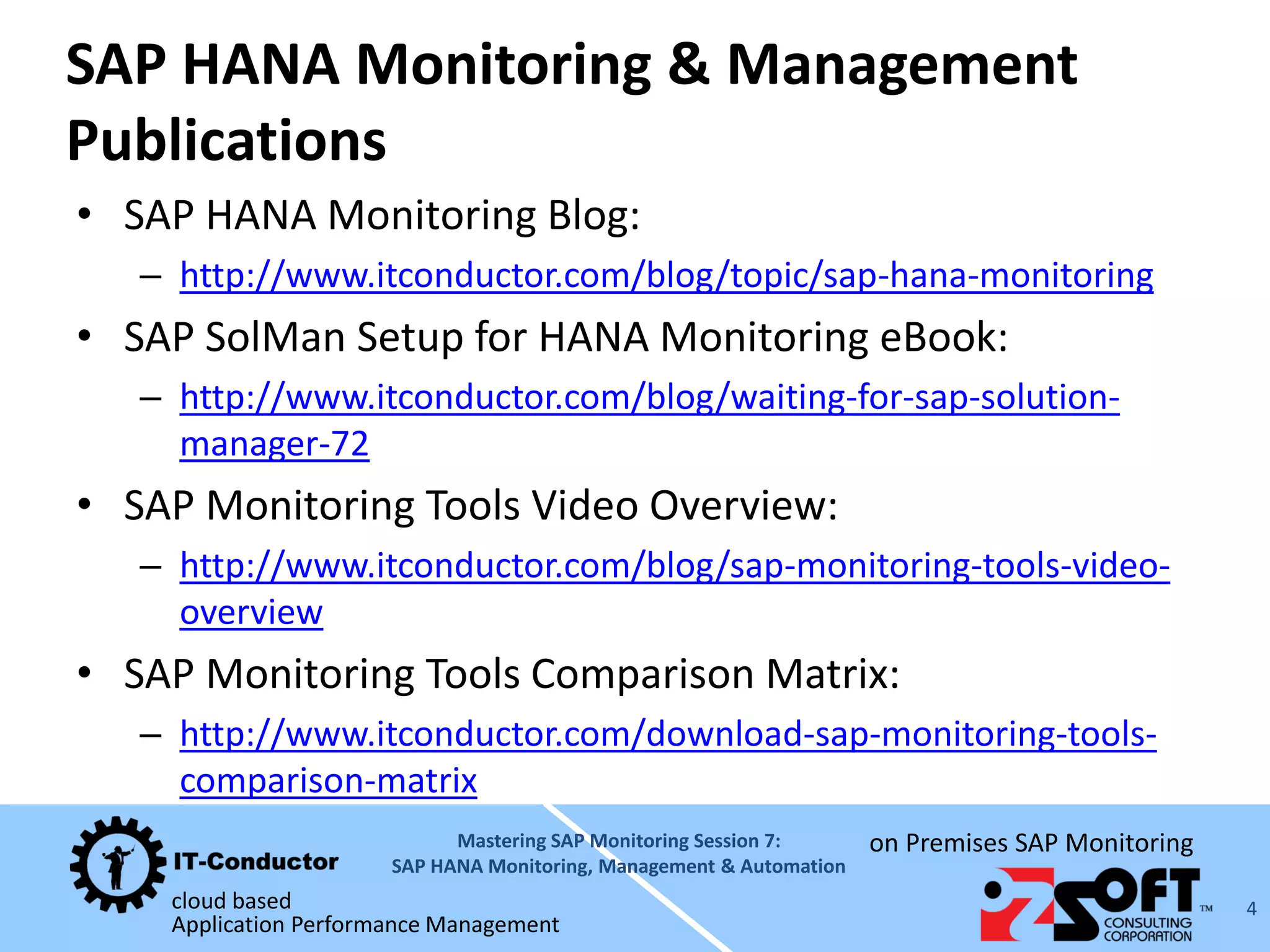 Mastering SAP Monitoring - SAP HANA Monitoring, Management & Automation ...