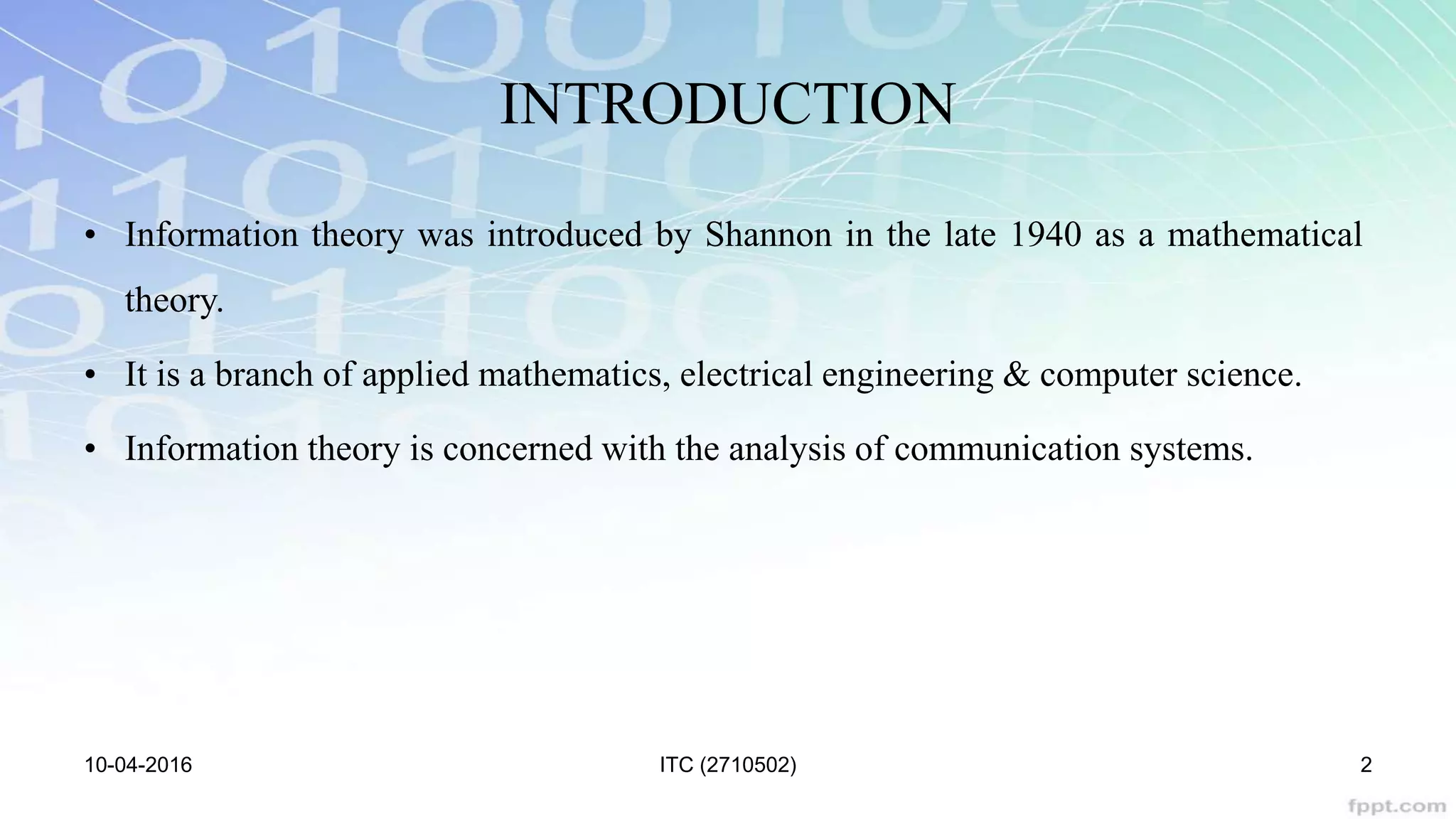 Applications of Information Theory | PPTX