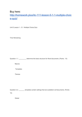 ITC 111 Lesson 5-1.1 Multiple Choice Quiz | PDF