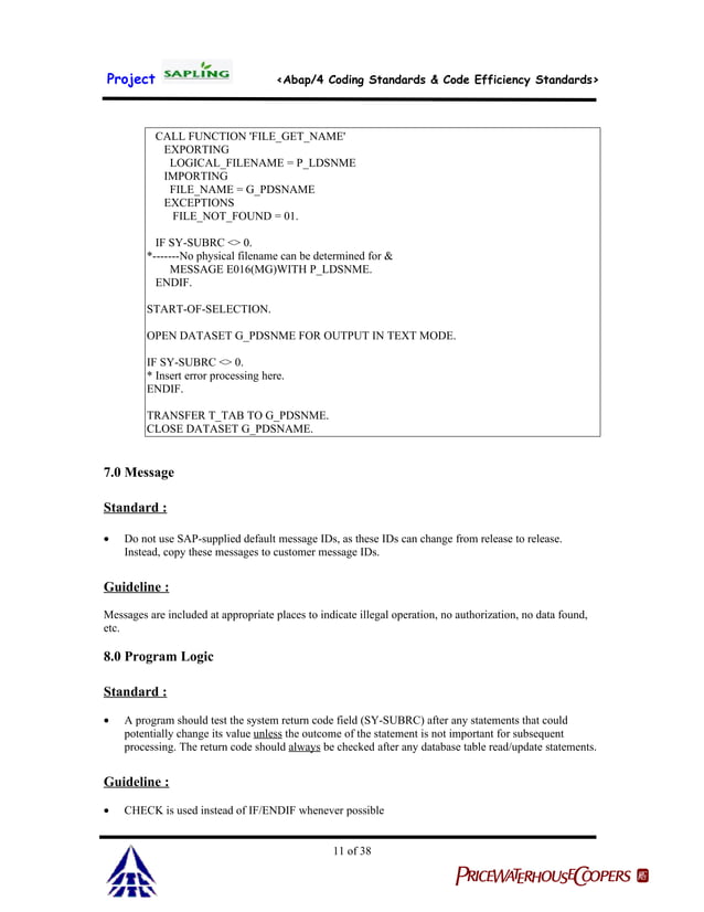 Itc Abap Coding Standards And Code Efficiency Standards Pdf 
