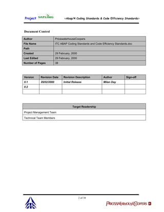 Itc abap coding standards & code efficiency standards | PDF