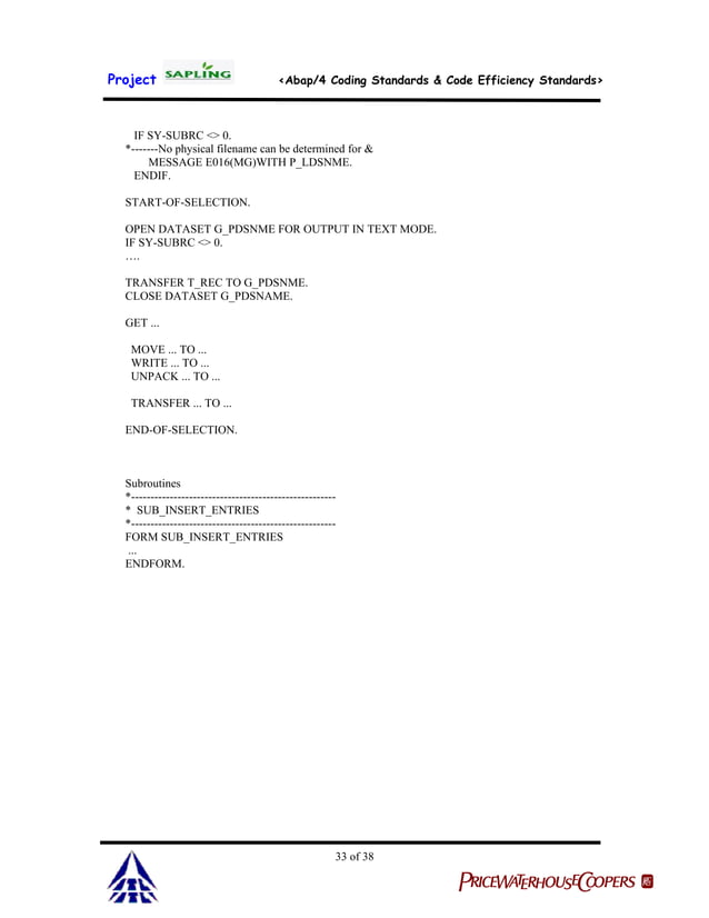 Itc Abap Coding Standards And Code Efficiency Standards Doc