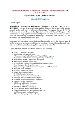 Information Technology Convergence Services & AI (ITCAI 2024) | PDF