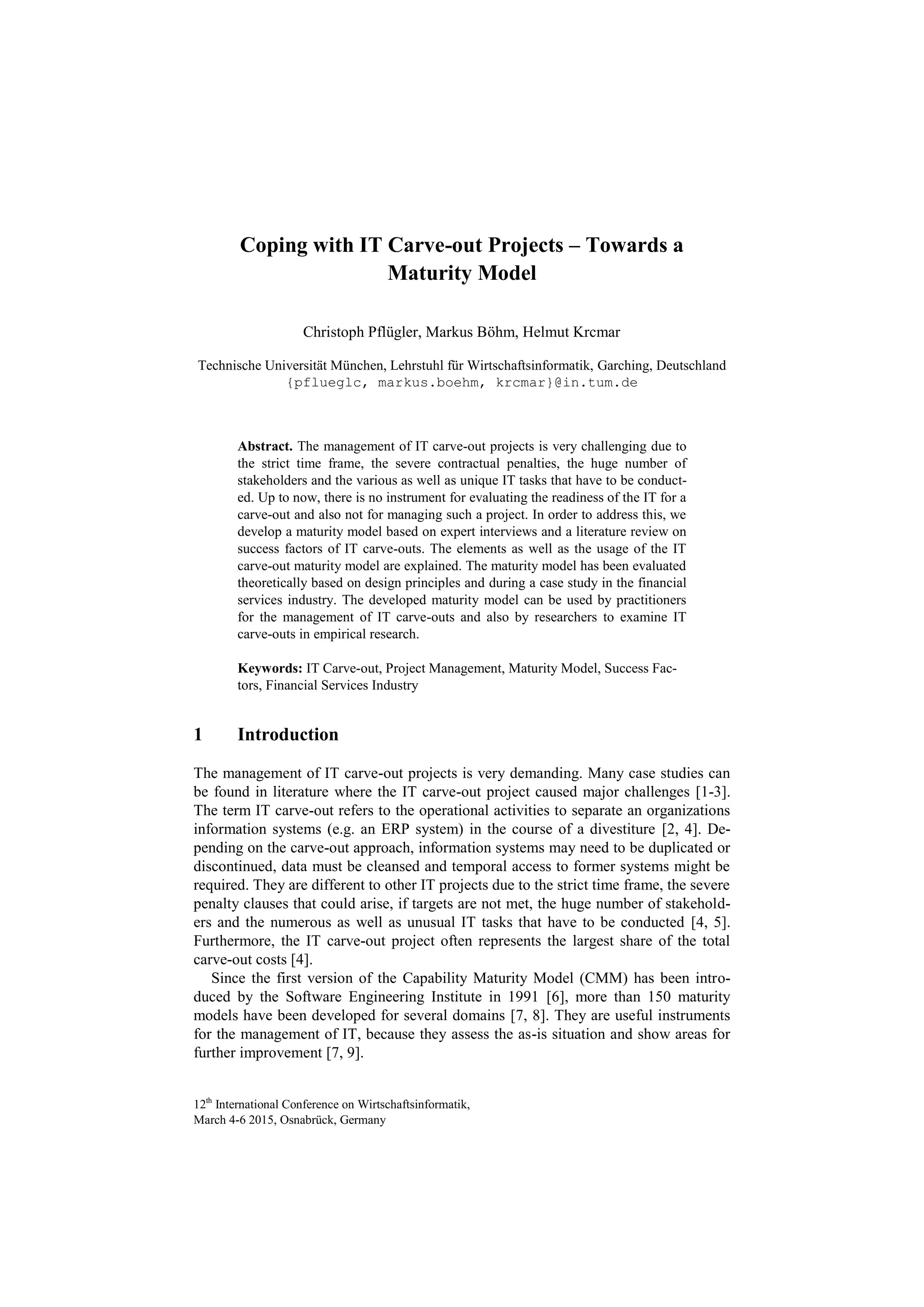 IT Carve-out Projects: Towards a Maturity Model | PDF