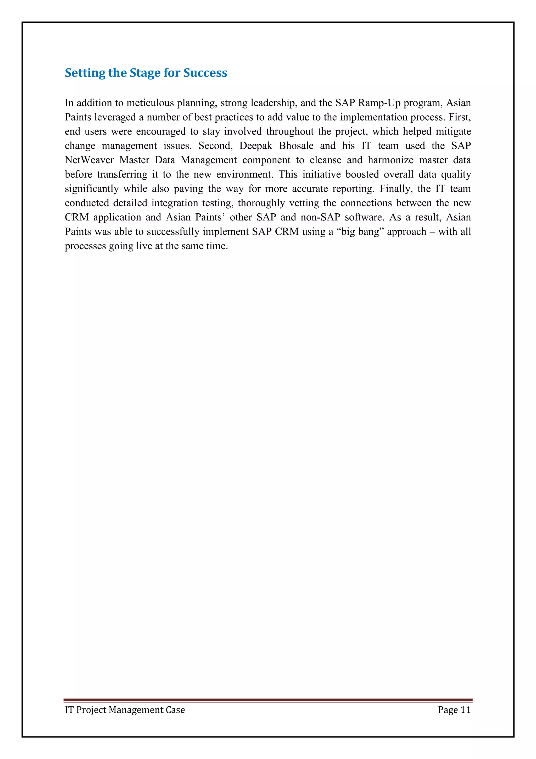 IT Case Study - SAP CRM in Asian Paints | DOCX