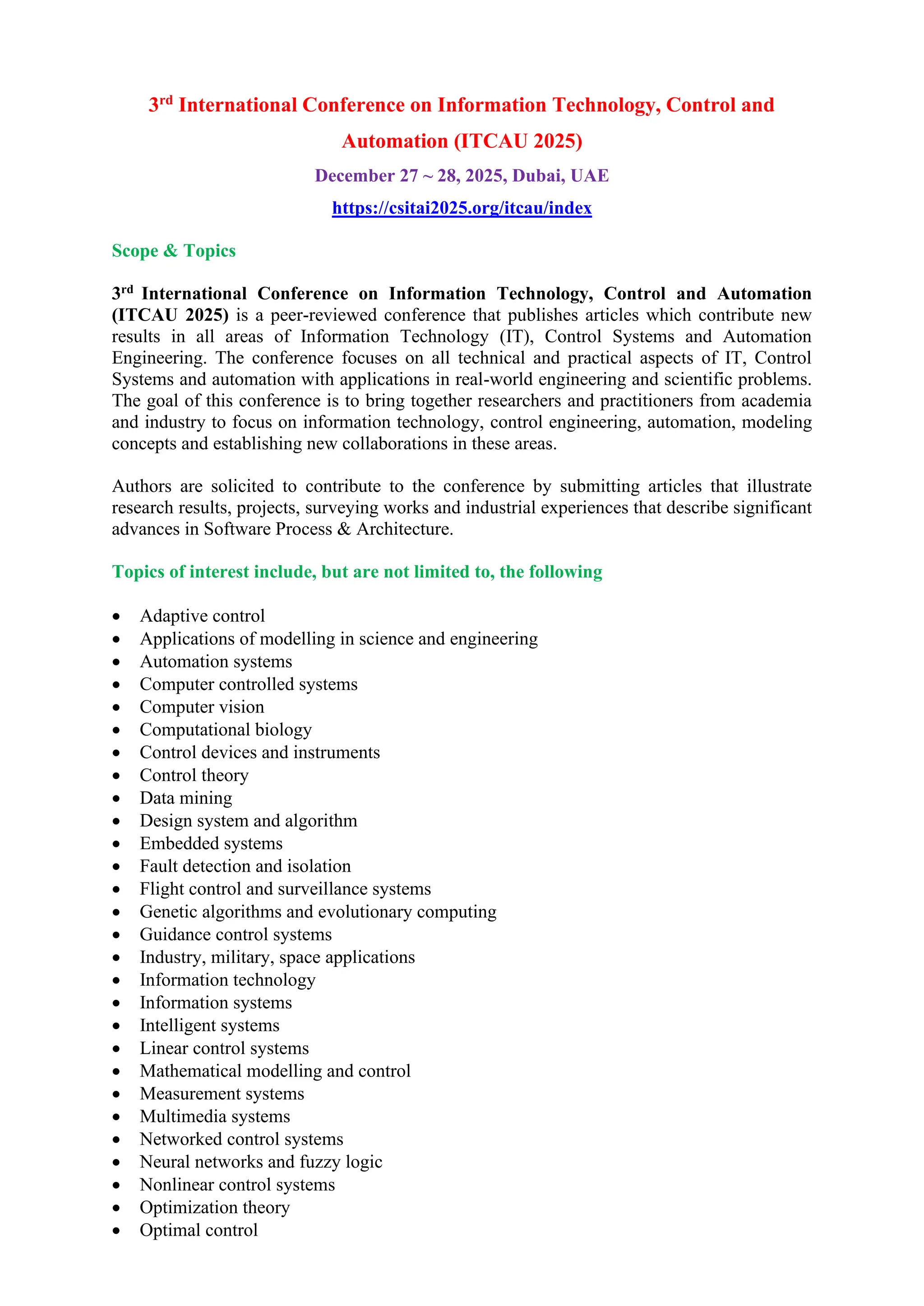 3 rd International Conference on Information Technology, Control and ...