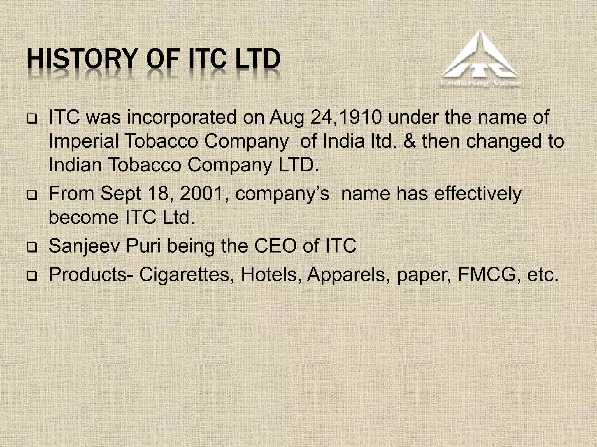 Presentation on Itc | PPT