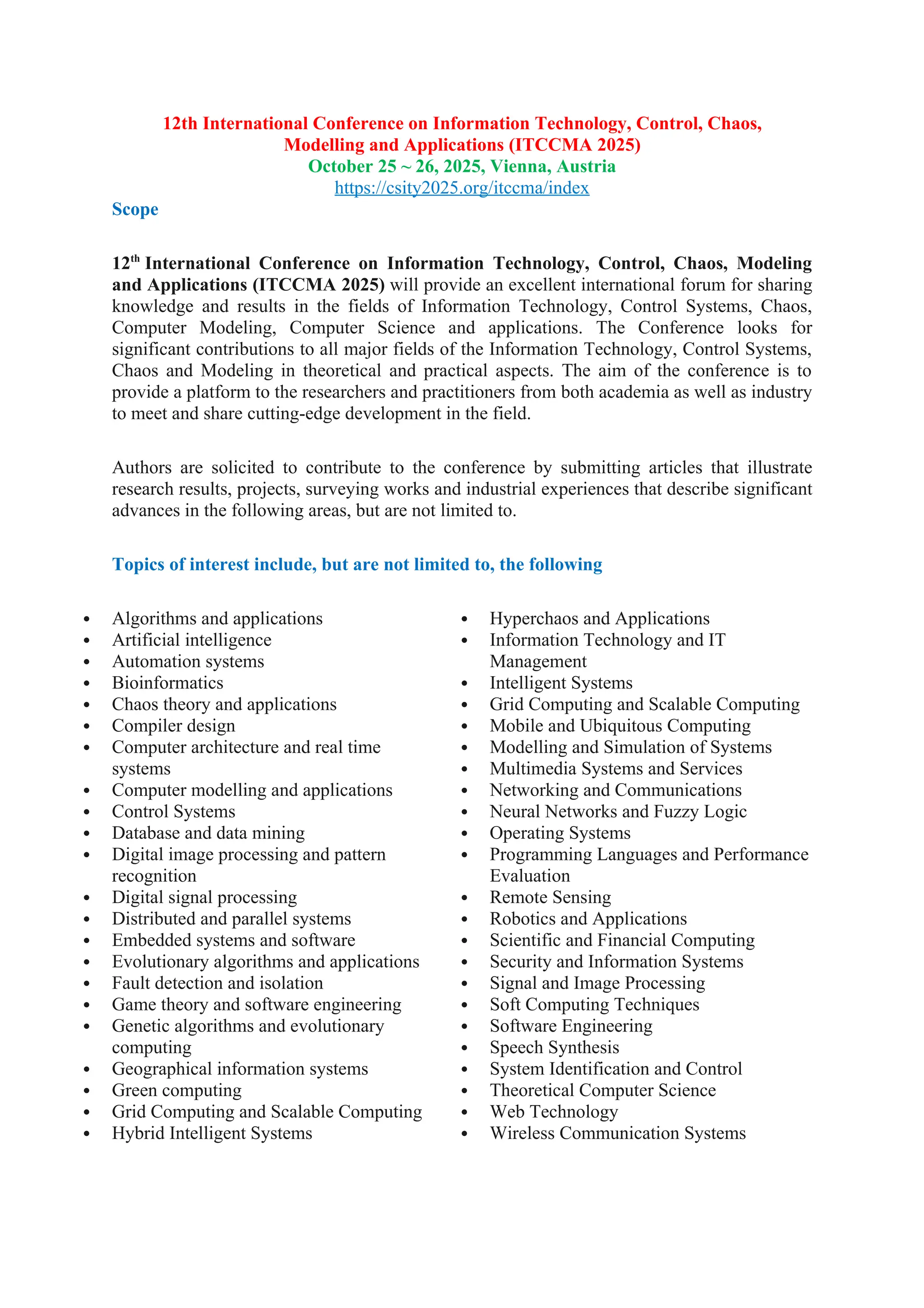 12th International Conference on Information Technology, Control, Chaos ...