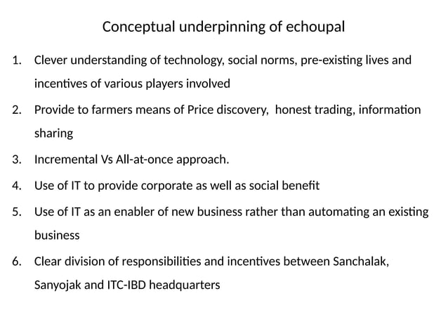 ITC echoupal case- solution.pptx for MBS | PPTX | Agriculture | Industries