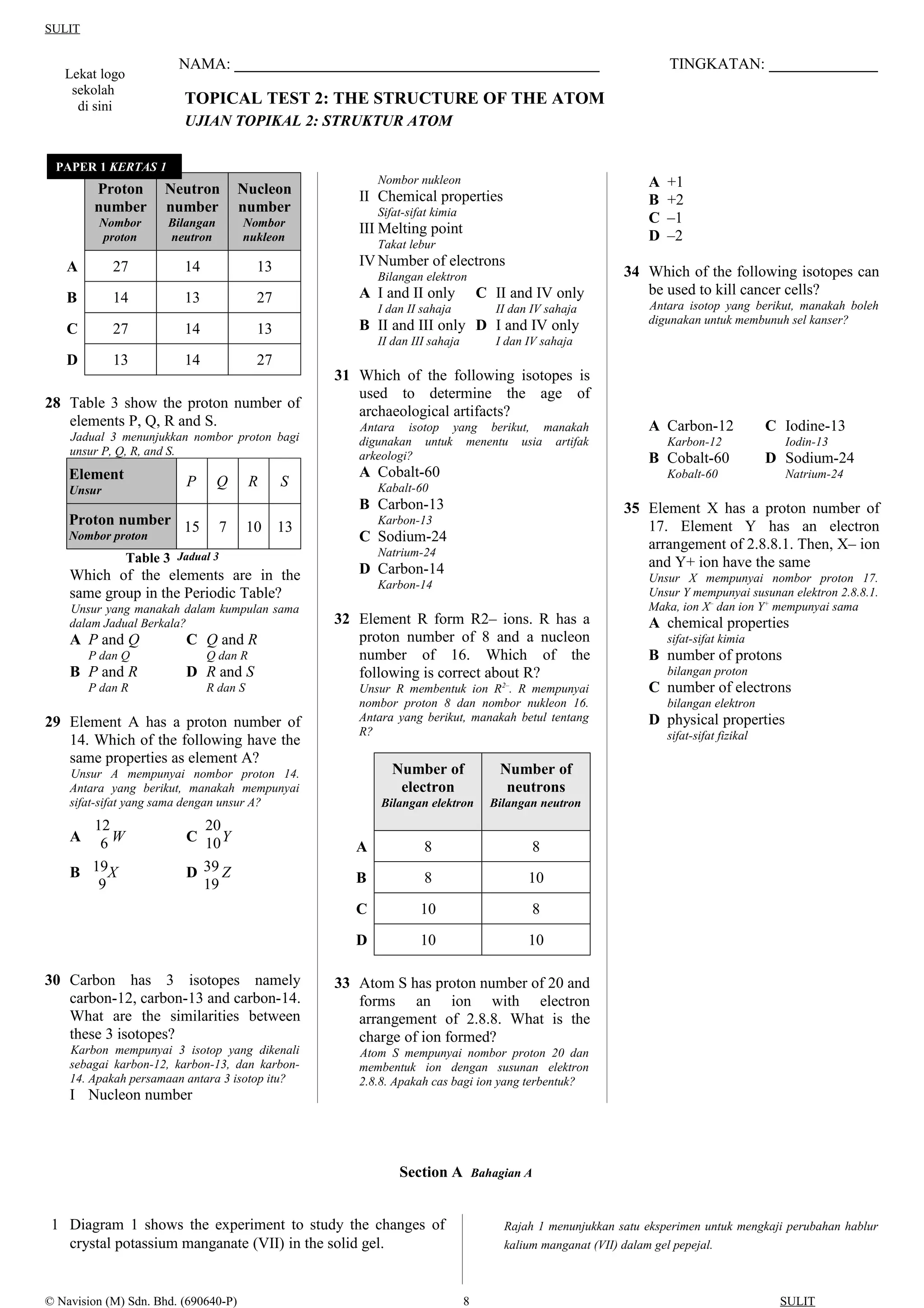 Chemistry form 4 topical question 2 | DOC