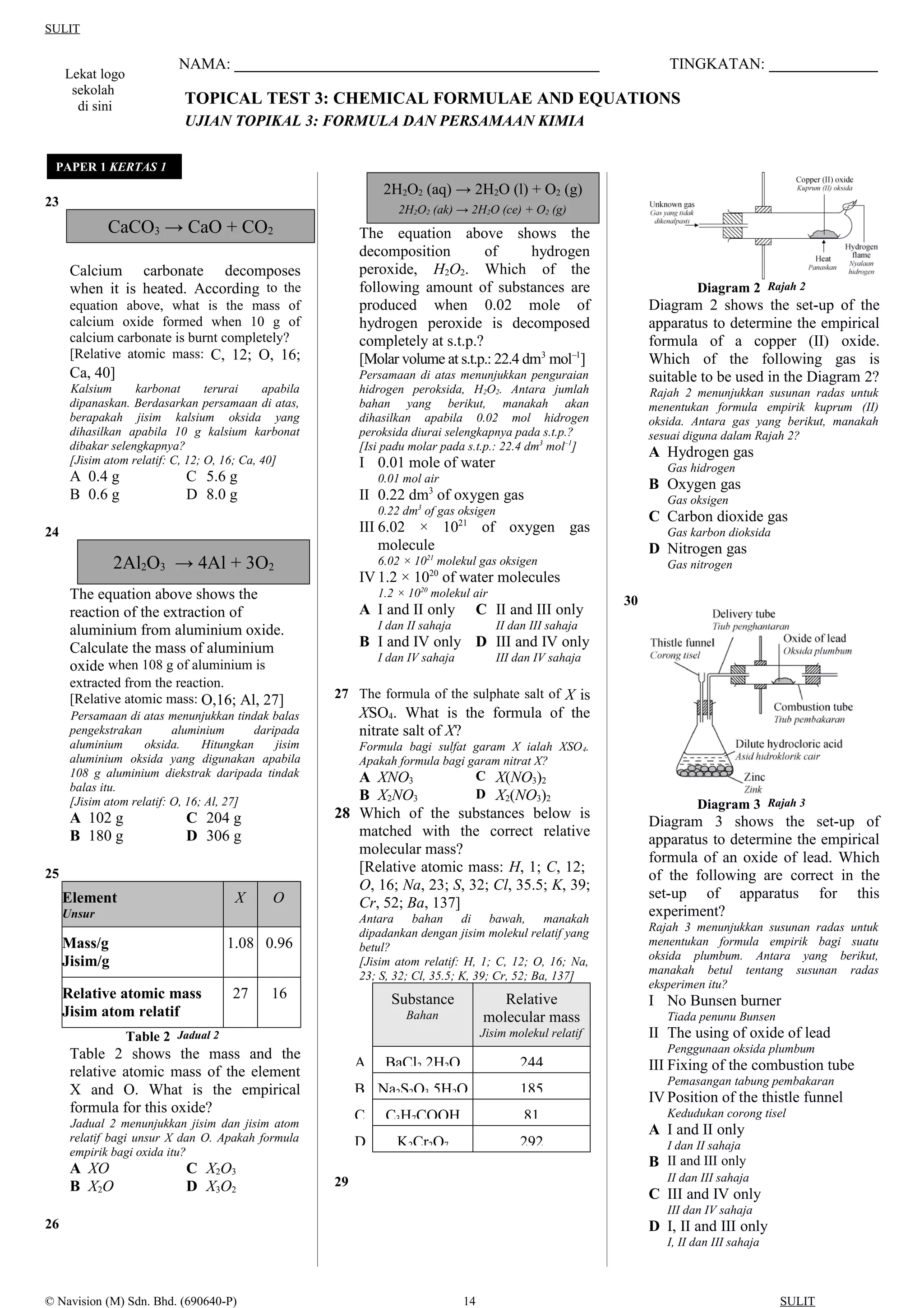 Chemistry form 4 topical Question 3 | DOC