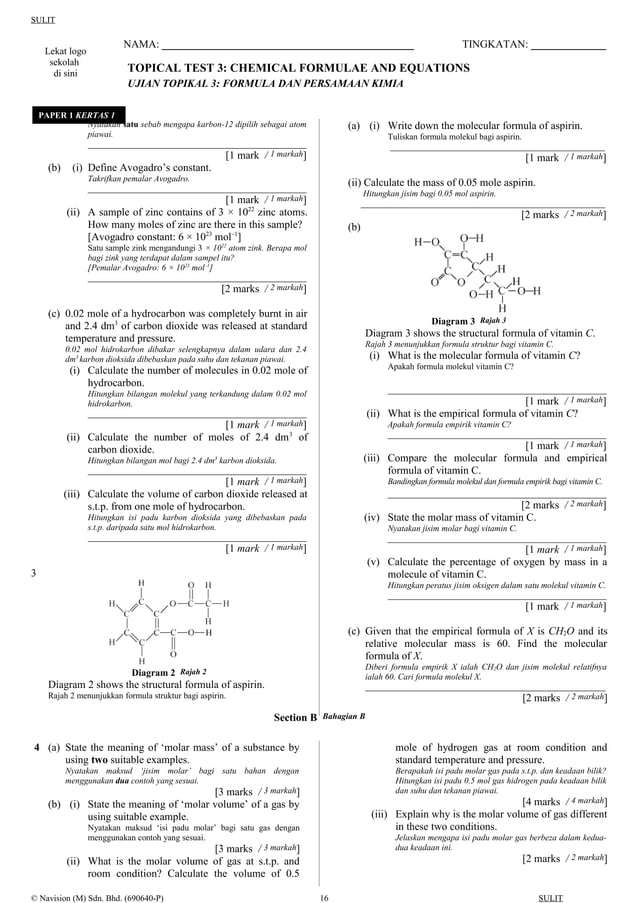 Chemistry form 4 topical Question 3 | DOC | Chemistry | Science