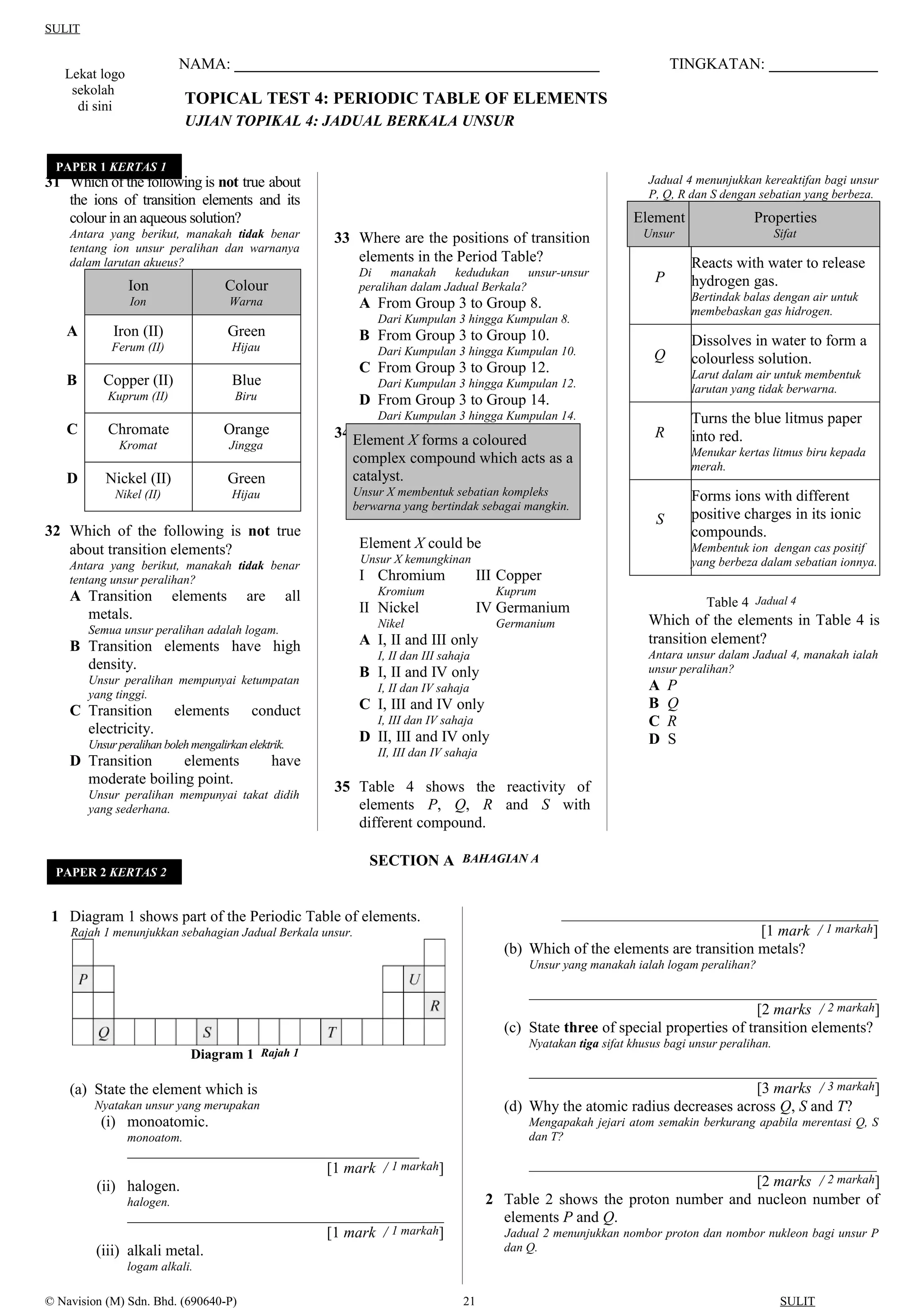 Chemistry Form 4 topical question 4 | PDF