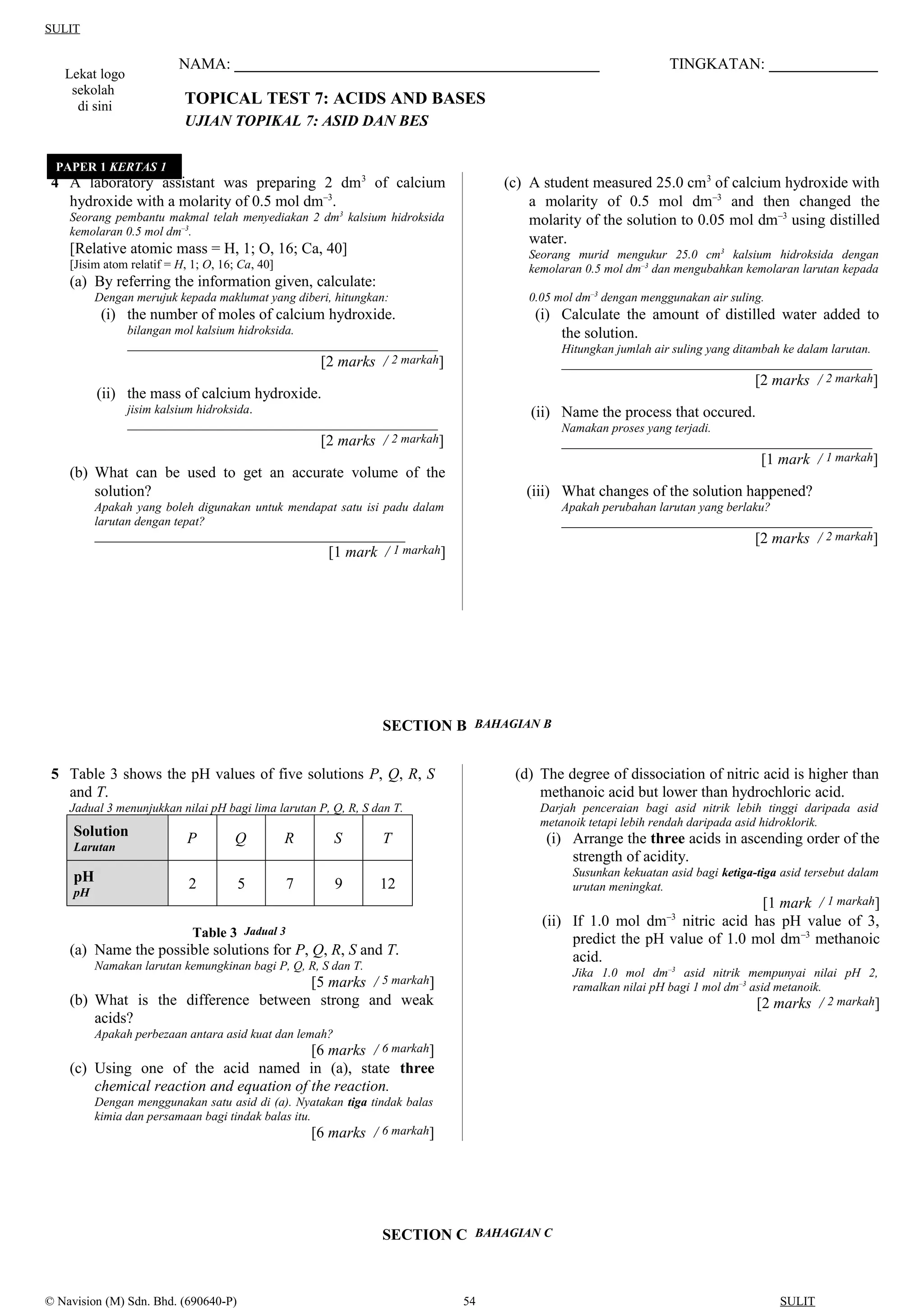 Chemistry form 4 topical question 7 | DOC