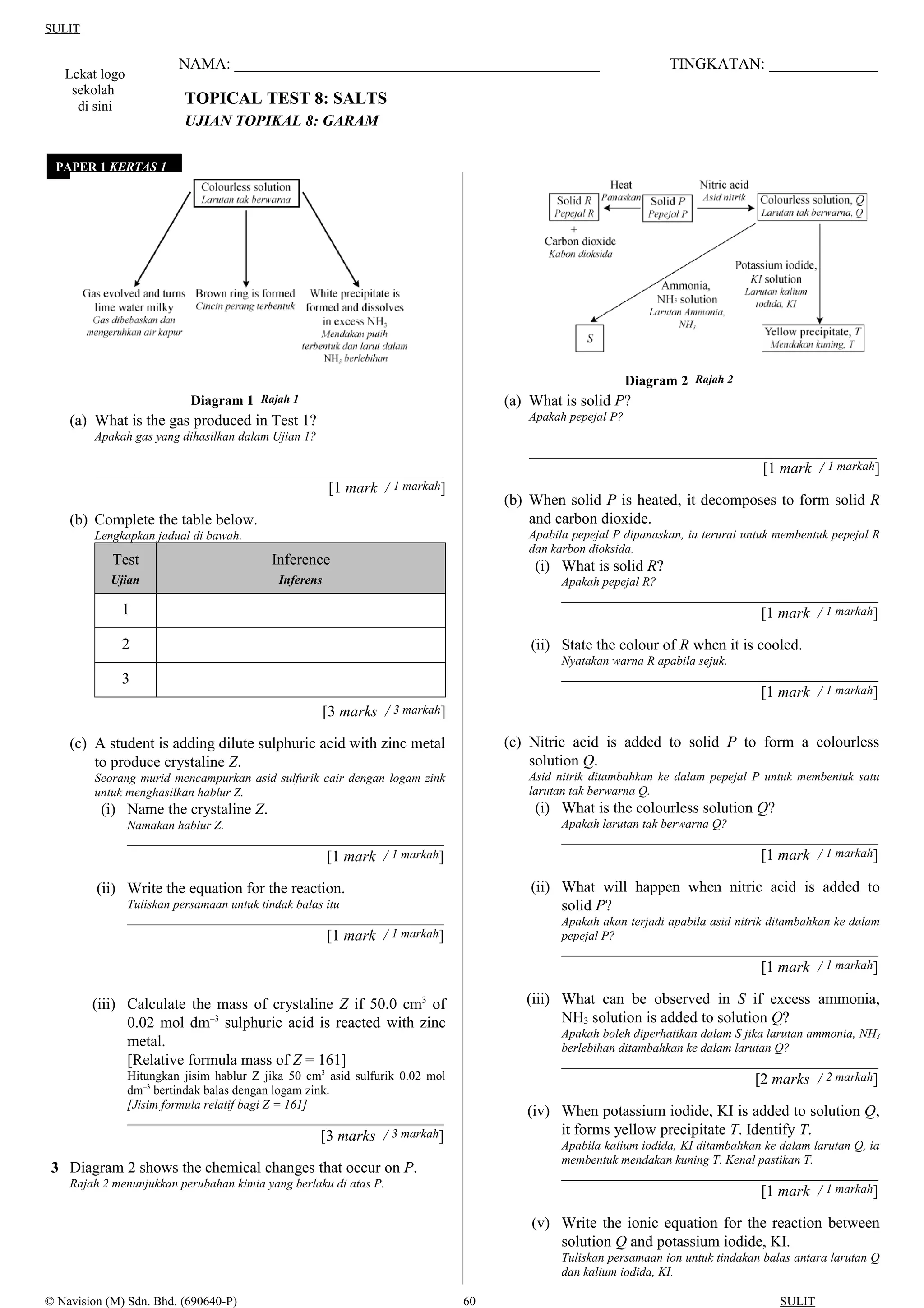 Chemistry form 4 topical question 8 | DOC