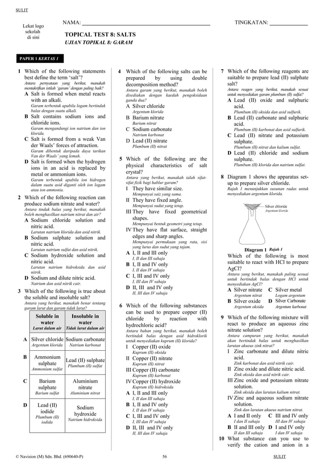 Chemistry form 4 topical question 8 | PDF