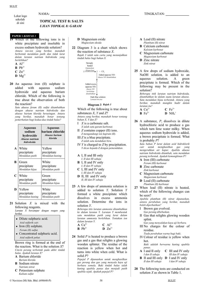 Chemistry form 4 topical question 8 | DOC
