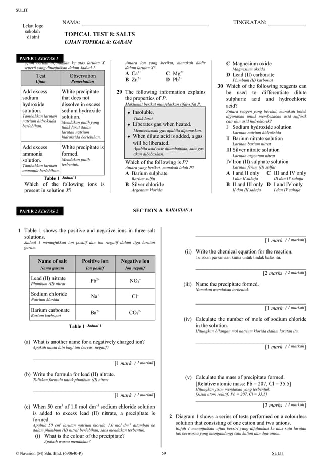 Chemistry form 4 topical question 8 | DOC