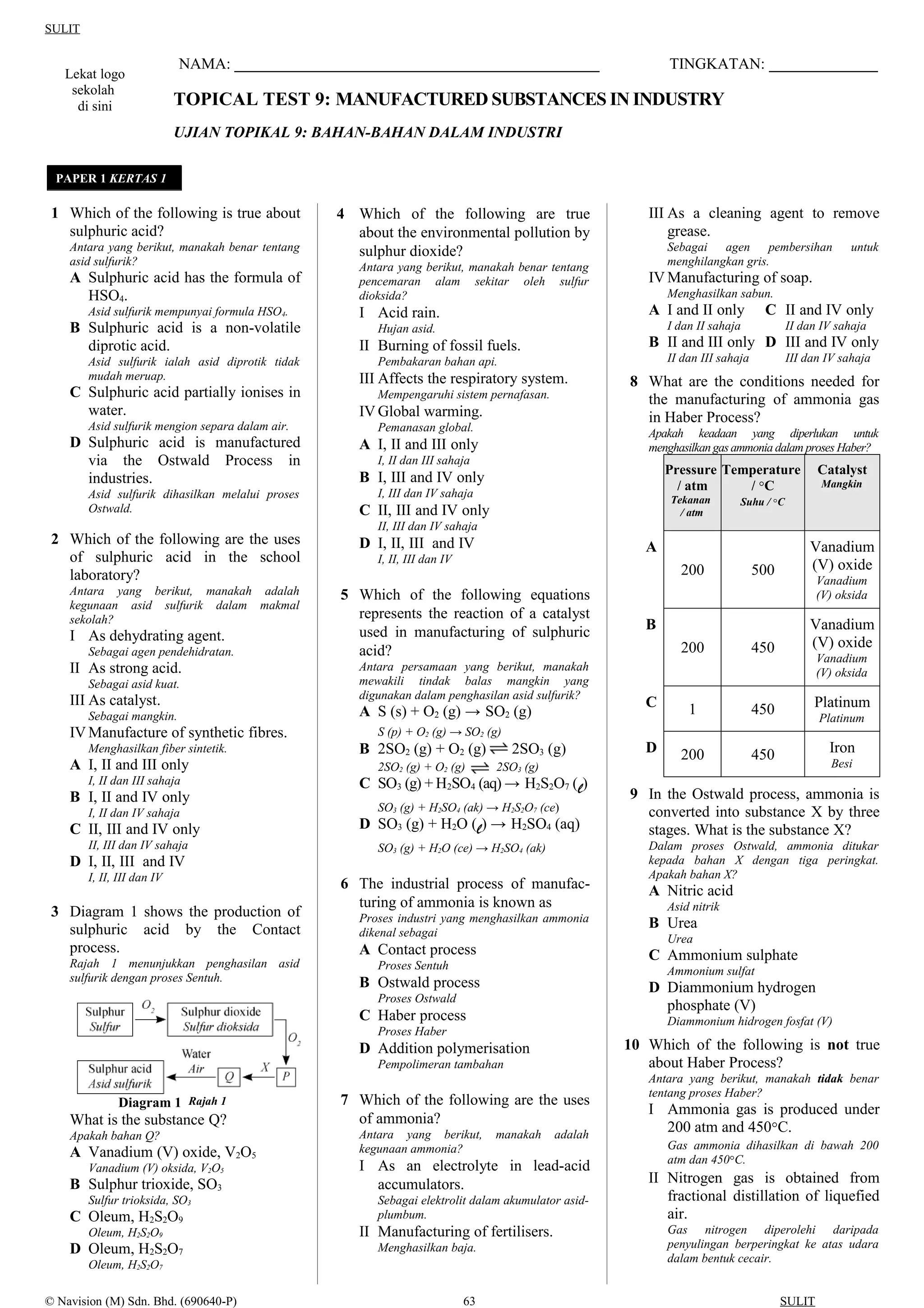 Chemistry form 4 topical question 9 | DOC