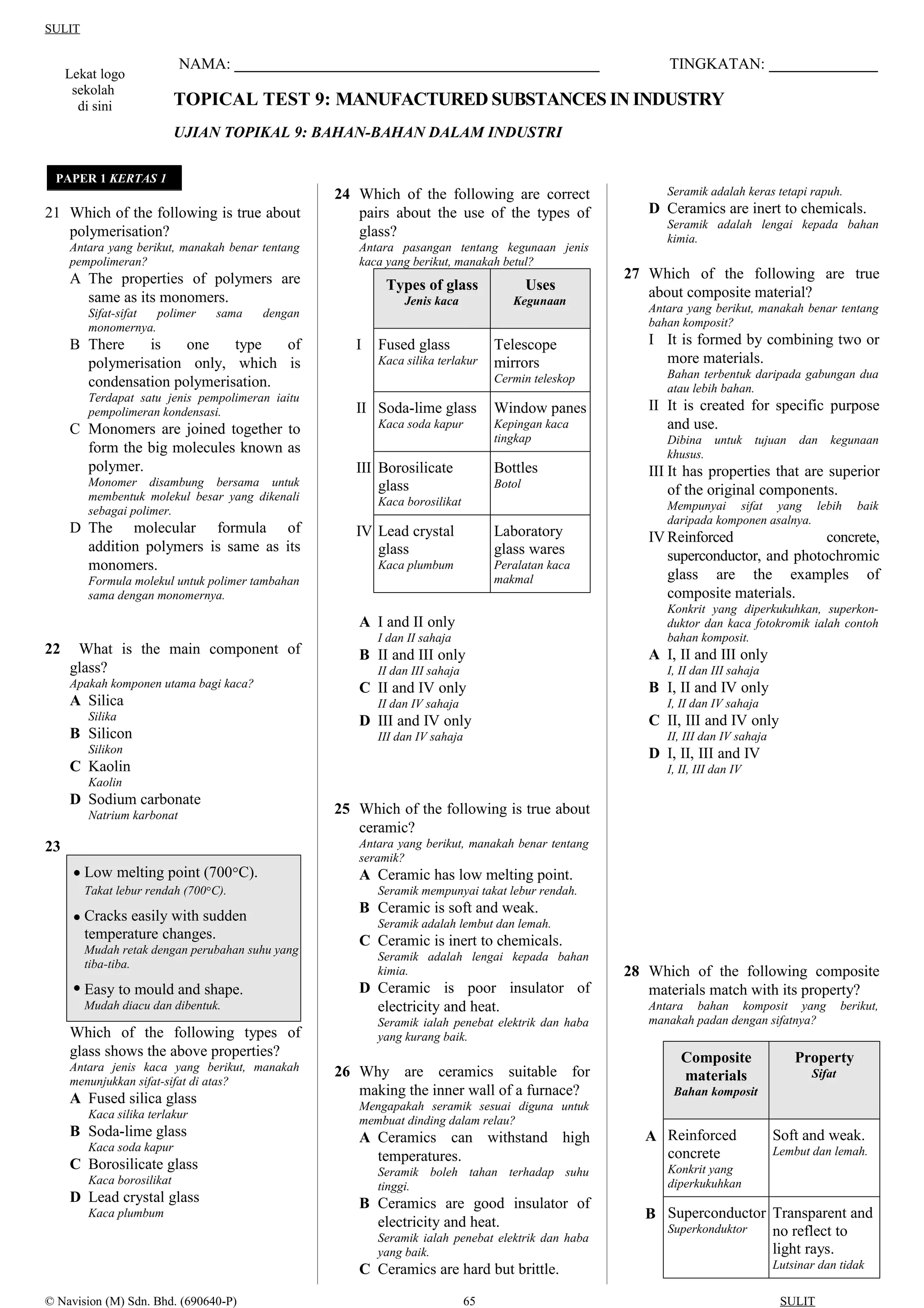 Chemistry form 4 topical question 9 | DOC