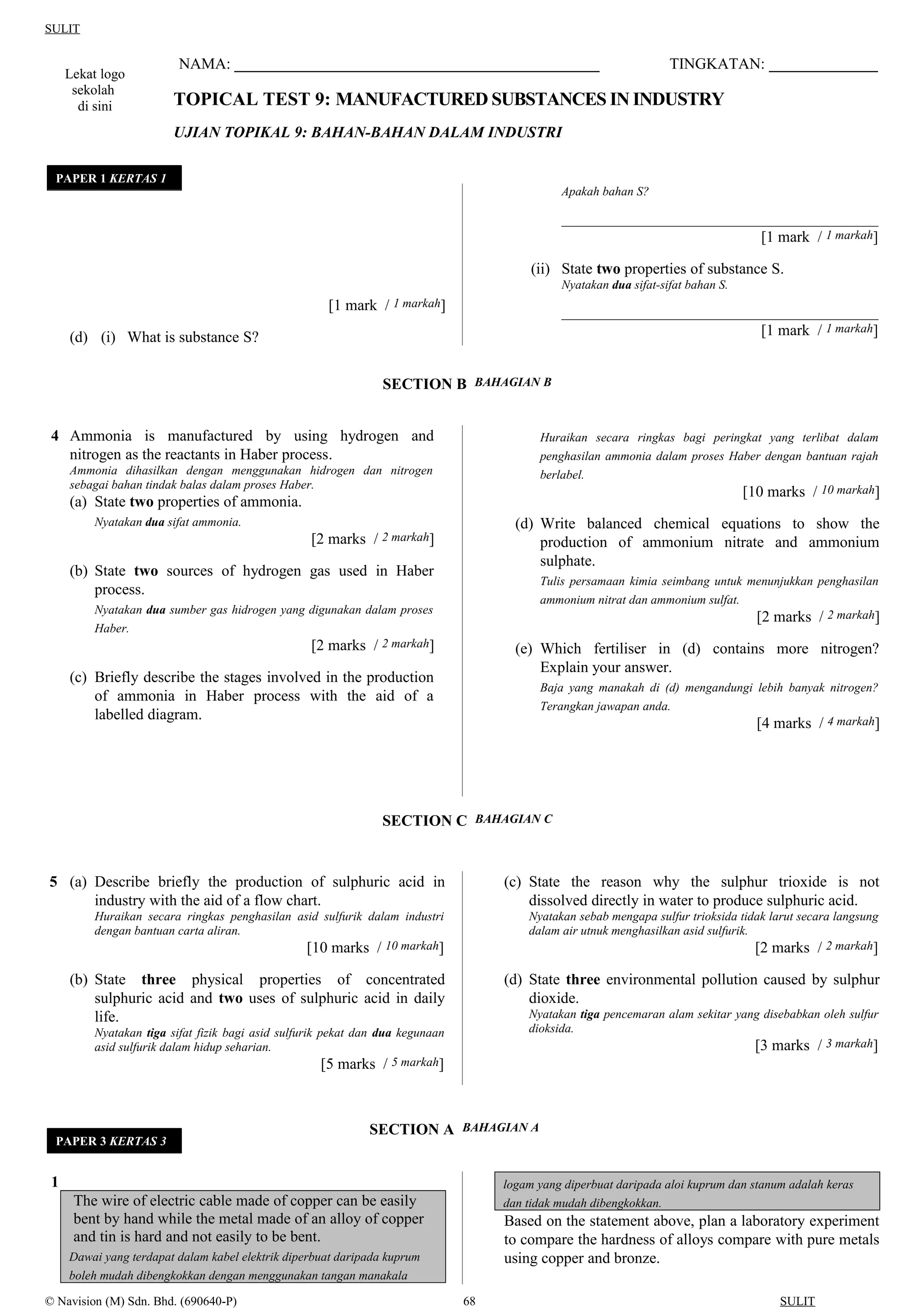 Chemistry form 4 topical question 9 | DOC