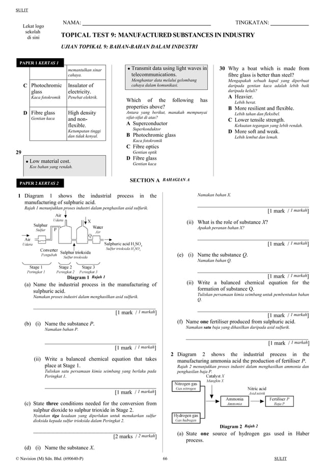 Chemistry form 4 topical question 9 | PDF