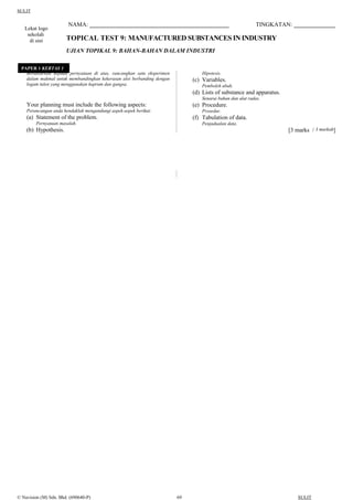 Chemistry form 4 topical question 9 | DOC