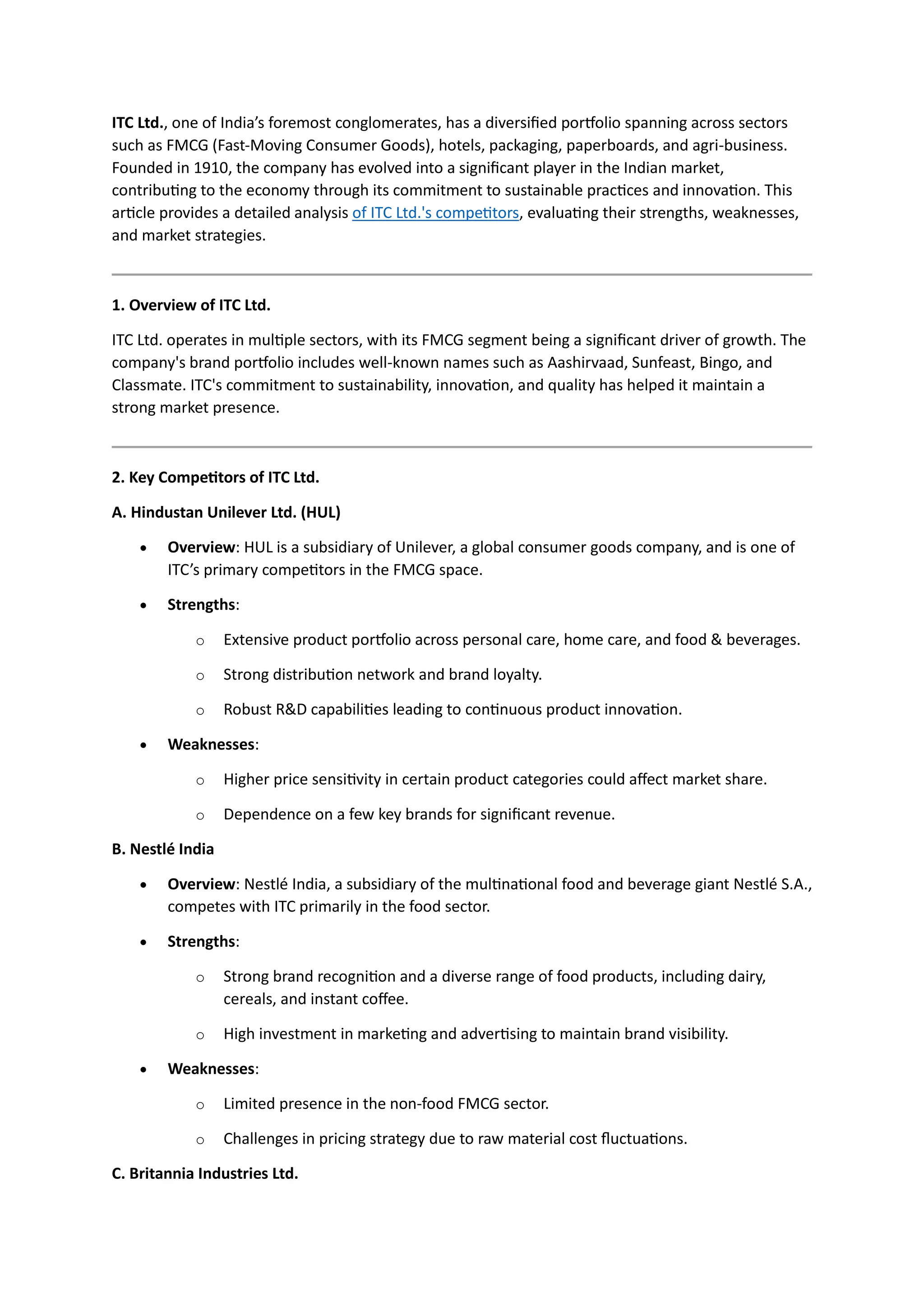 ITC Ltd. Competitor Analysis: Navigating the Competitive Landscape | PDF